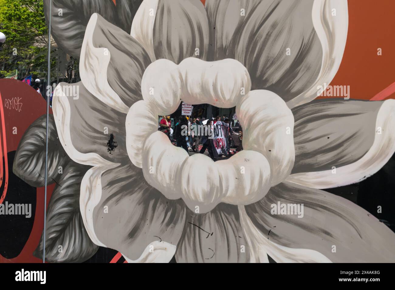 Seattle, USA. 1st May 2024. Protestors in the Seattle May Day March ...