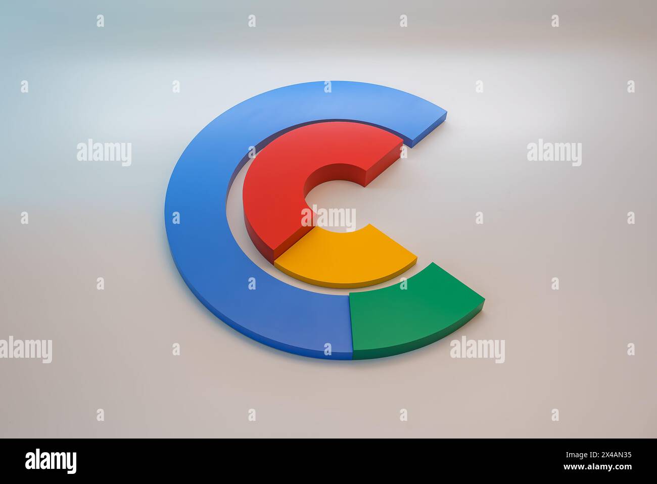 Google logo 3D sculpture on wall, ambient lighting, gradient background ...