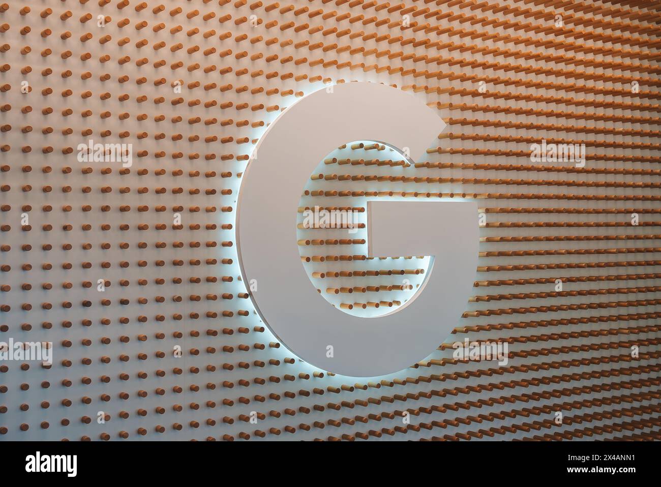 Modern G Letter Backlit on Wooden Peg Wall, Commercial Interior Design ...