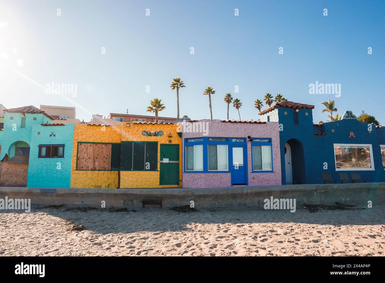 Colorful Beachfront Houses in Charming Tropical Locale with Palm Trees ...