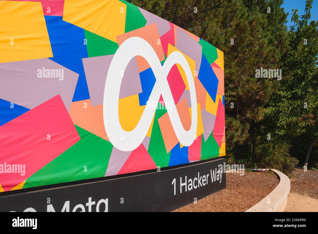 Colorful Corporate Sign, OK Center, 1 Hacker Way, Trees, Sky, Meta ...