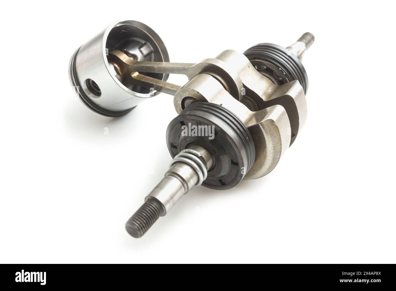 New piston installed on the crankshaft, isolated on white background ...