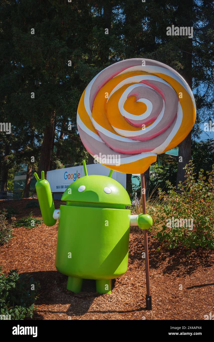 Giant Android mascot statue with lollipop at Google campus Stock Photo ...