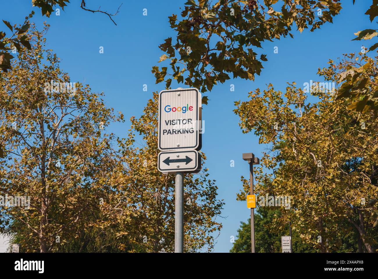 Google Visitor Parking Signpost, Clear Blue Sky, Autumn Day Stock Photo ...