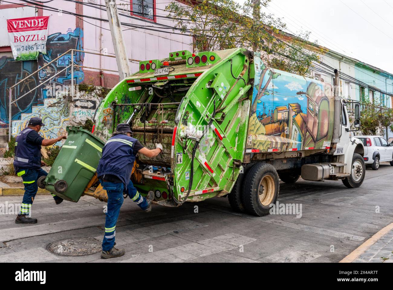 Refuse Collection Truck and Workers, Valparaiso, Valparaiso Region ...
