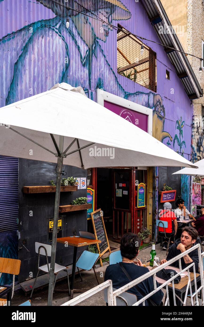 People Sitting Outside A Colourful Cafe In Valparaiso, Valparaiso Region, Chile Stock Photo - Alamy