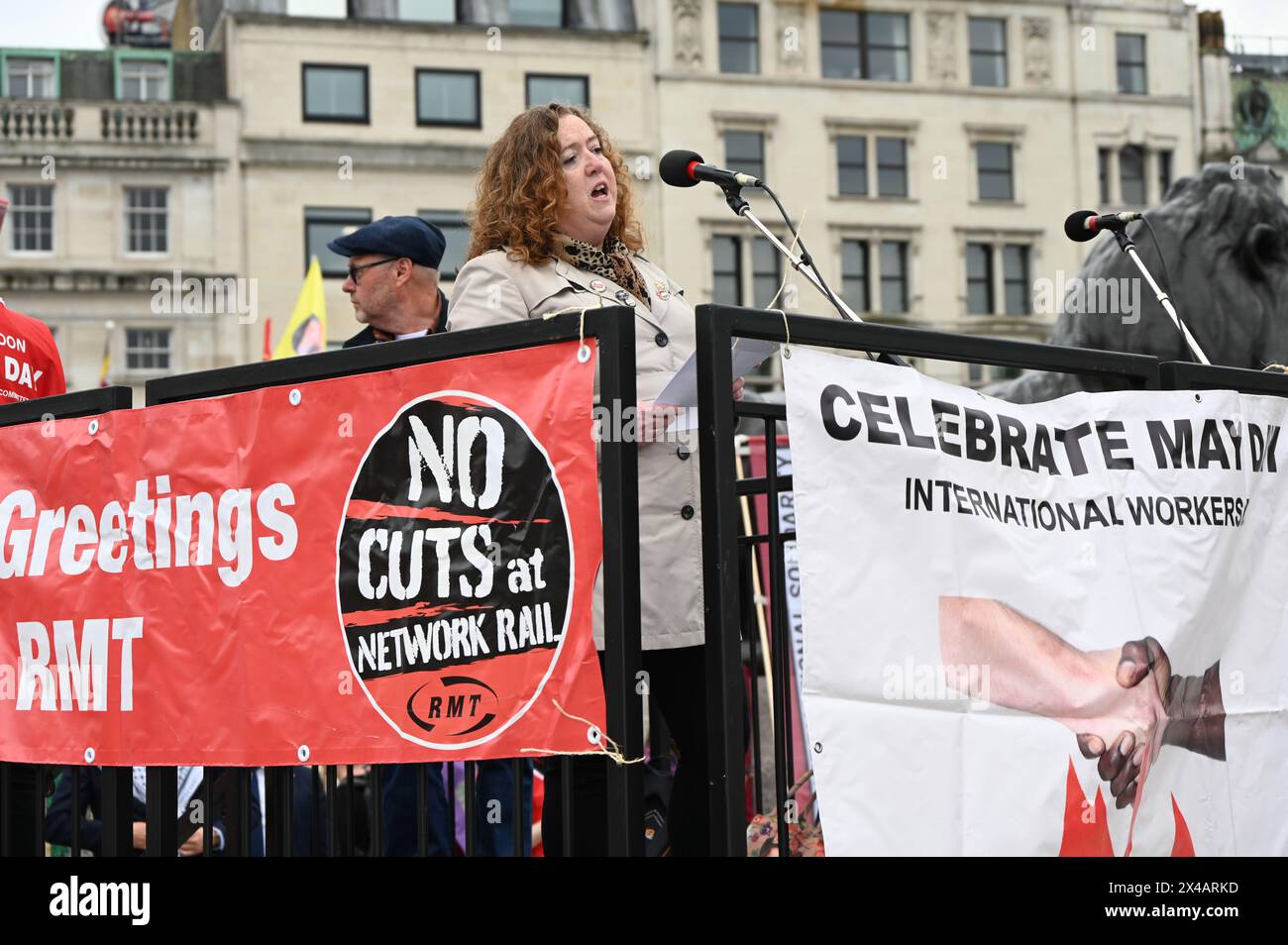 TRAFALGAR SQUARE, LONDON, UK. 1st May, 2024. Speaker Fran Heathcote of ...