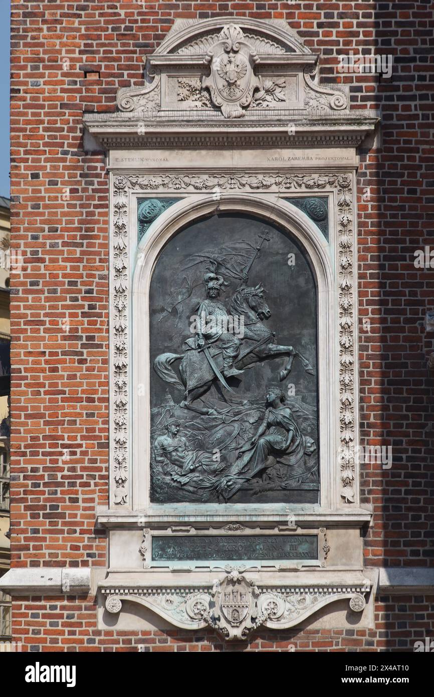 Brick wall with bronze plaque of King Jan III Sobieski, 200th ...