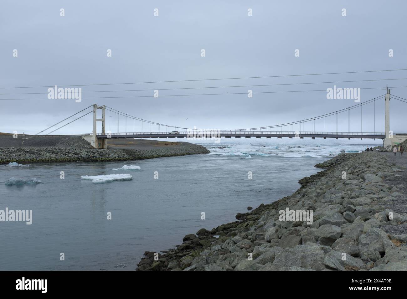 Bridge across the lagoon of Glacier lake Jökulsarlon, Iceland Stock ...