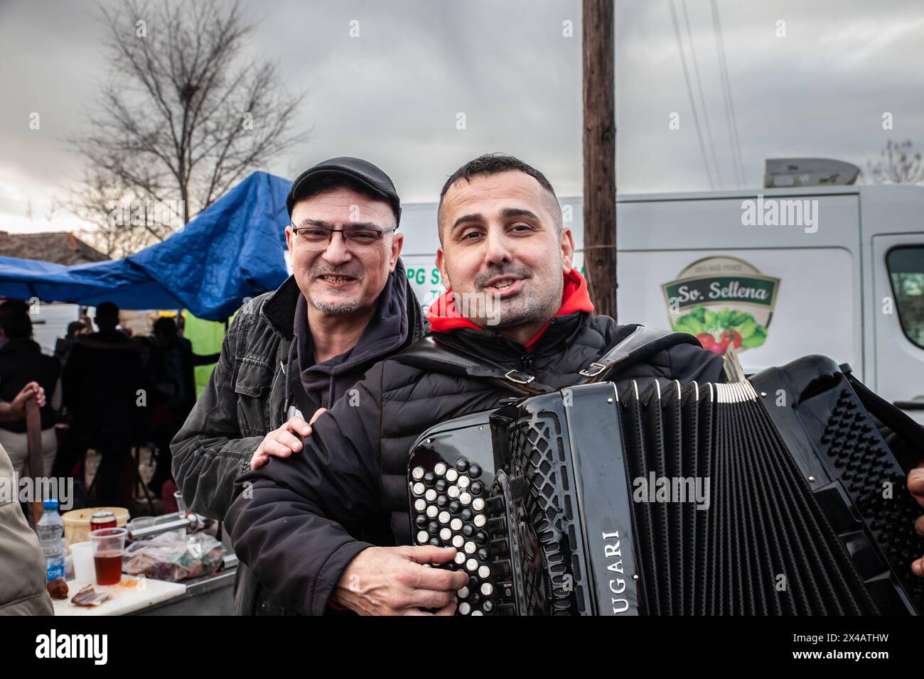 Picture of a typical Balkans band, musicians, playing during an ...