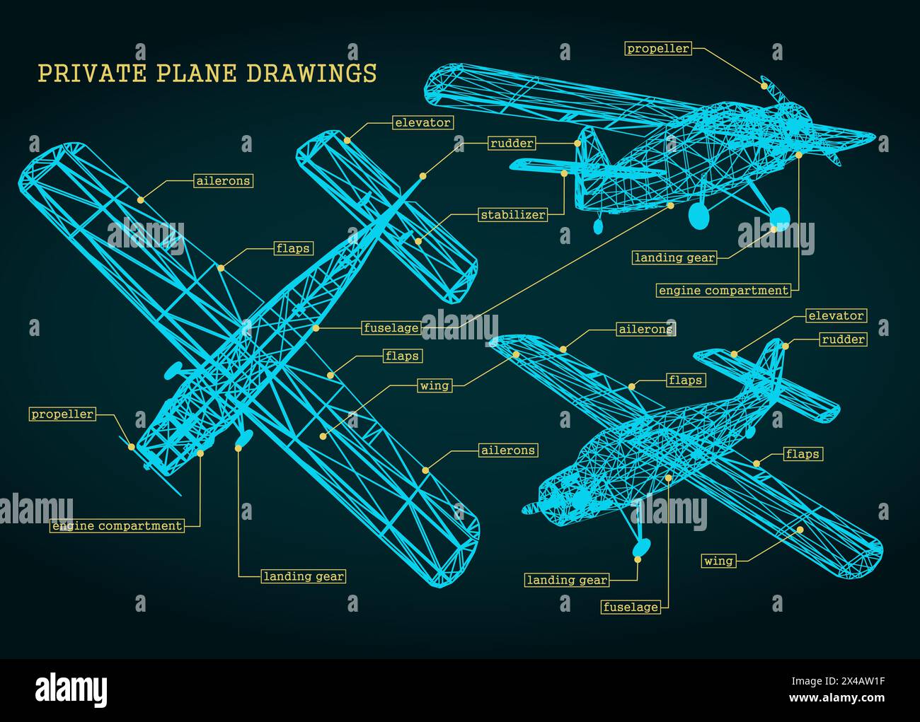 Stylized illustration of drawings of a light private plane Stock Vector ...