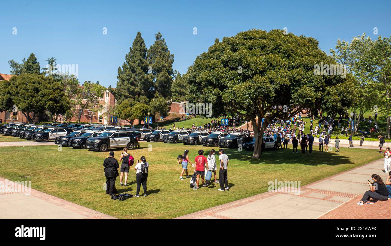Los Angeles, USA. 1st May, 2024. Police cars assembled near the Janss ...