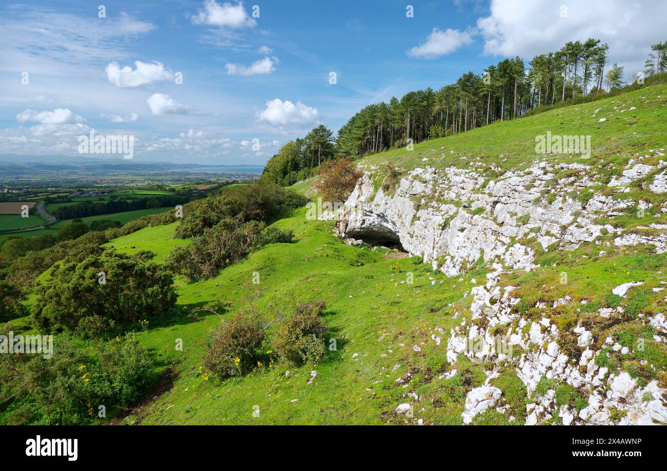 Gop Hill, near Trelawnyd, north Wales. Limestone caves below south ...