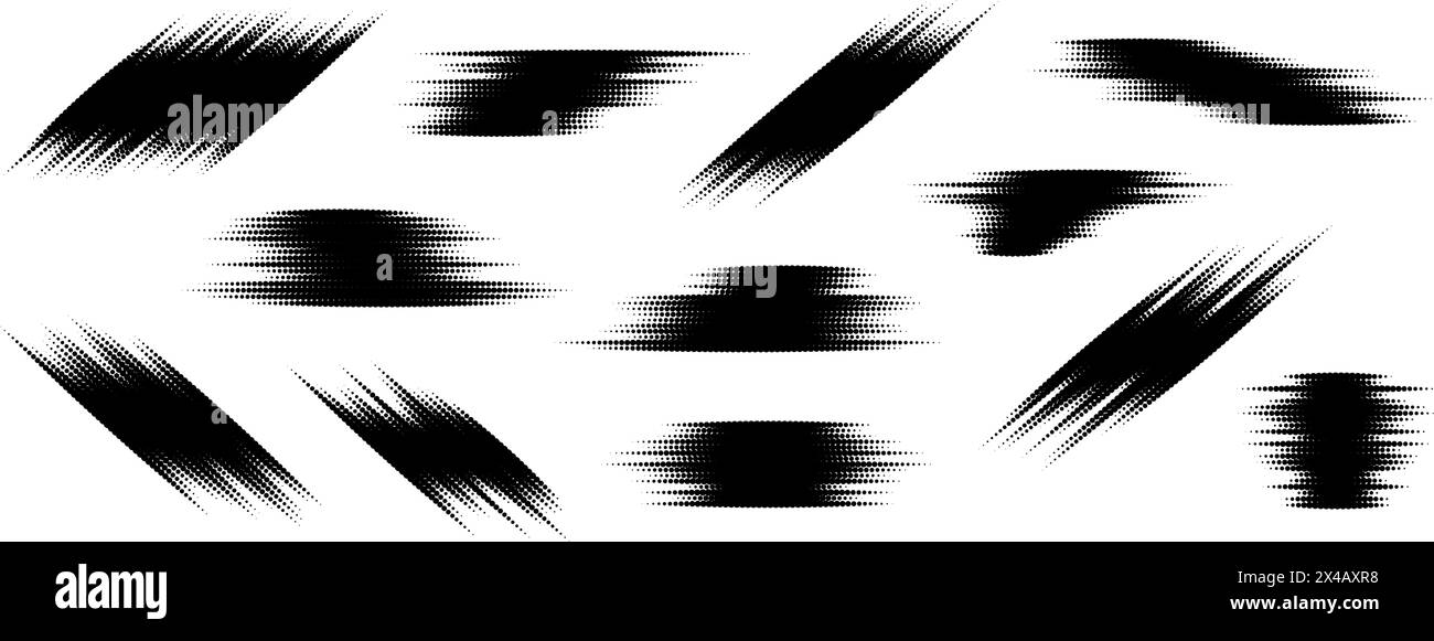 Halftone glitch element set. Dotted textured different forms collection ...