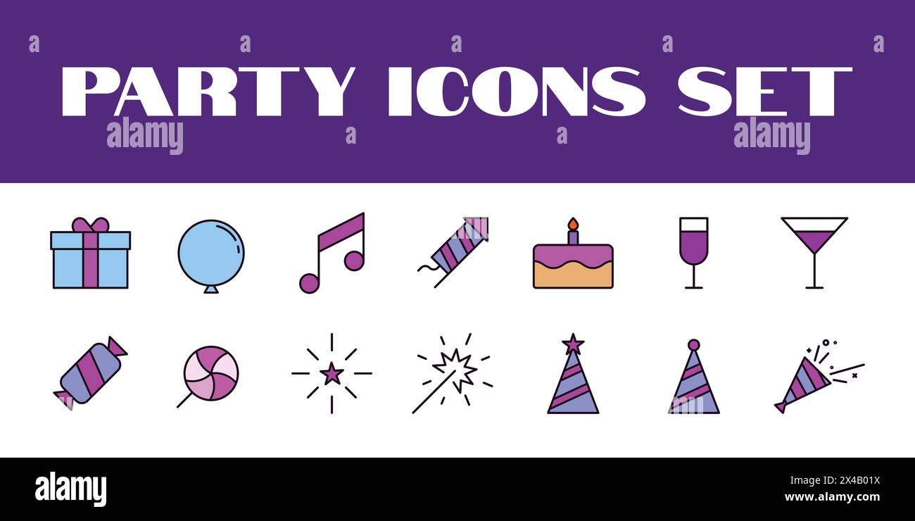 Birthday Party Icons Set Vector. Party Celebration Icons set ...