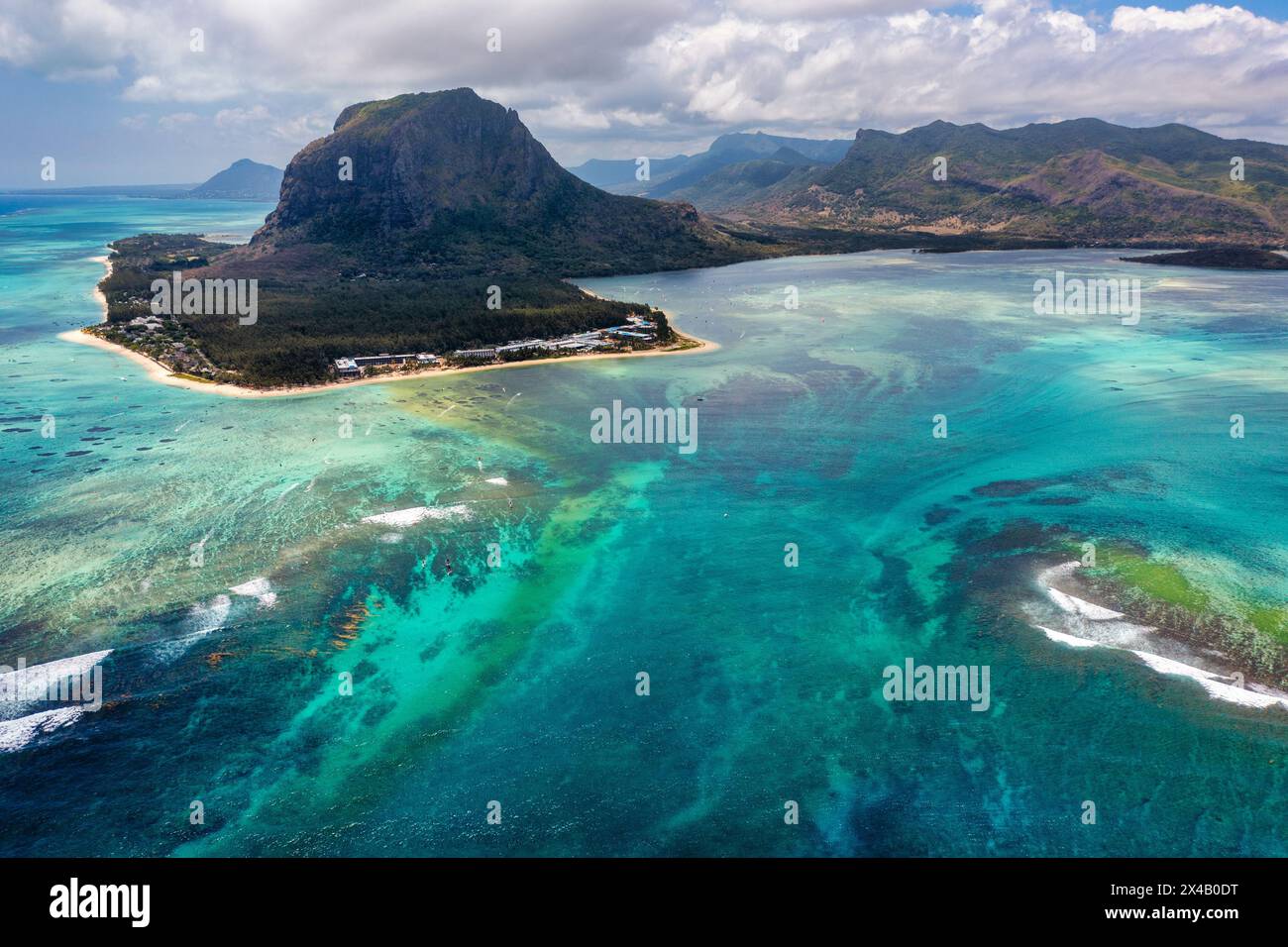 Aerial view of Mauritius island panorama and famous Le Morne Brabant ...
