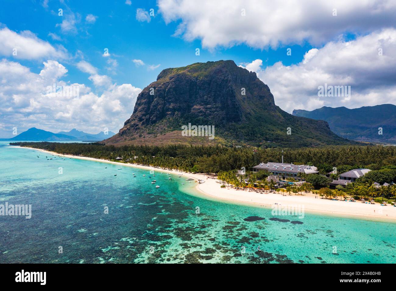 Aerial view of Le morne Brabant in Mauriutius. Tropical crystal ocean ...