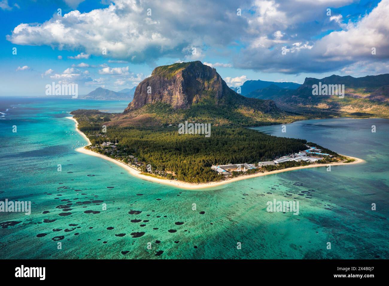 Aerial view of Mauritius island panorama and famous Le Morne Brabant ...
