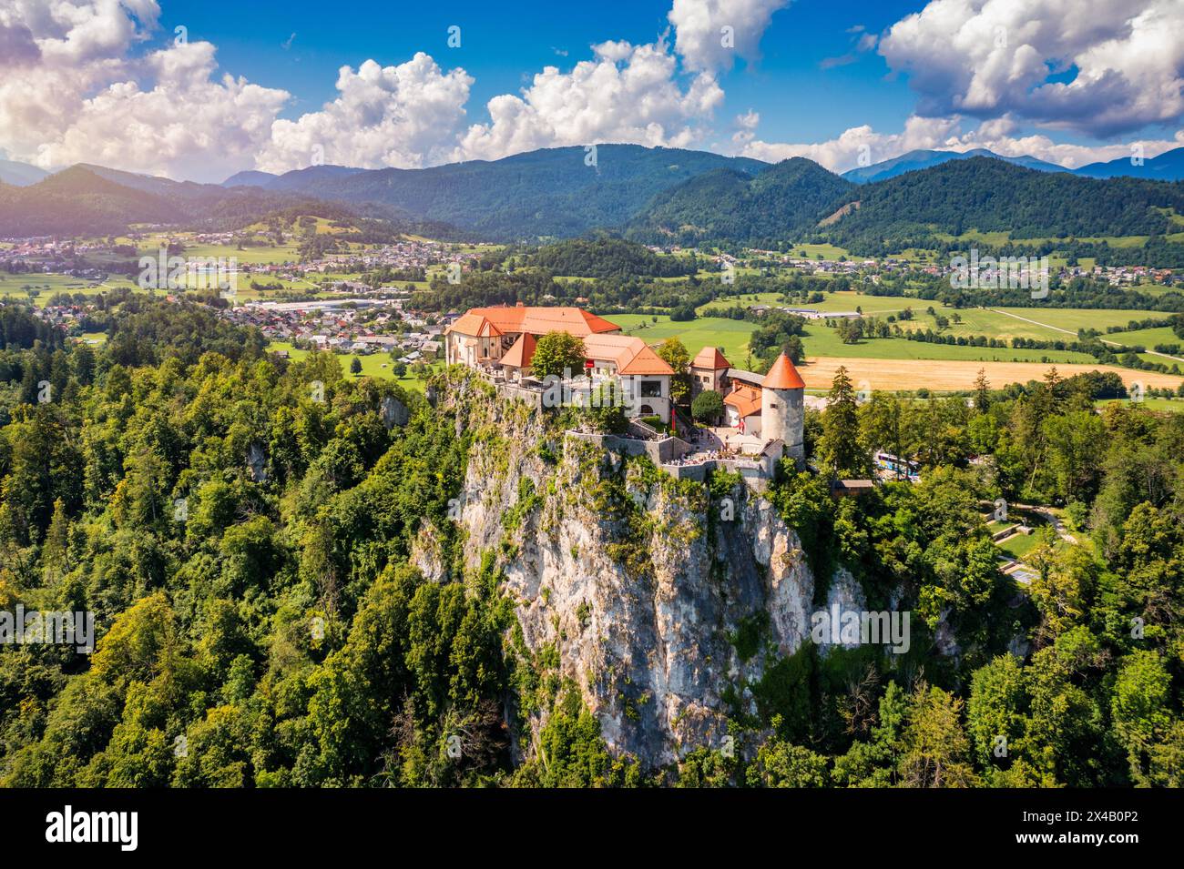 Bled, Slovenia, aerial view of beautiful Bled Castle (Blejski Grad ...