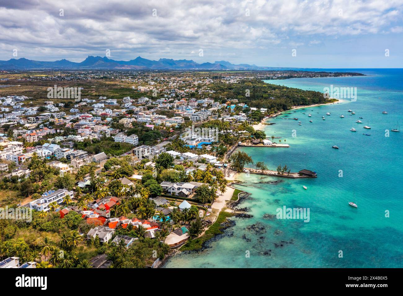 Mauritius beach aerial view of Mont Choisy beach in Grand Baie ...
