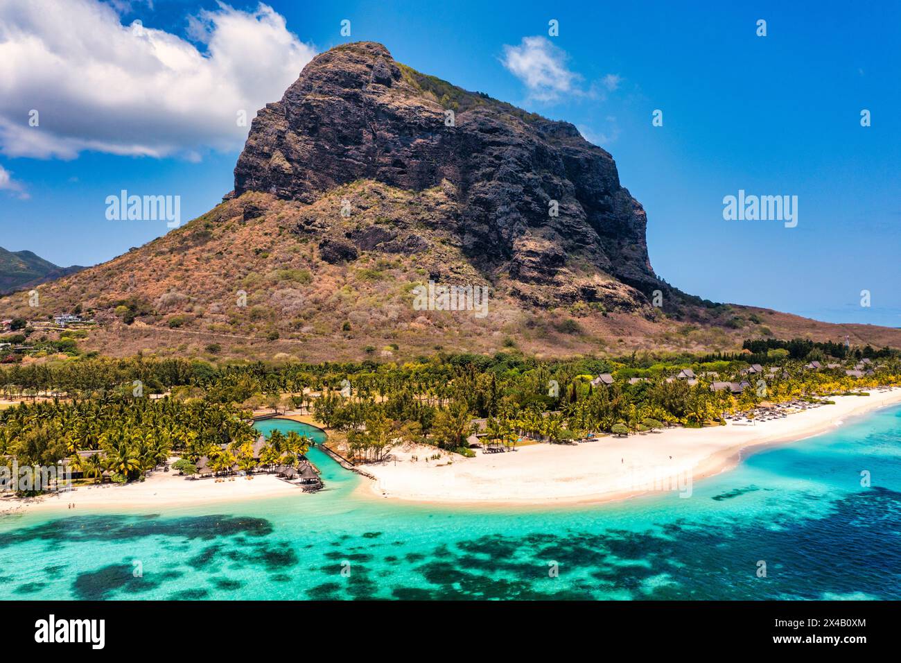 Aerial view of Le morne Brabant in Mauriutius. Tropical crystal ocean ...