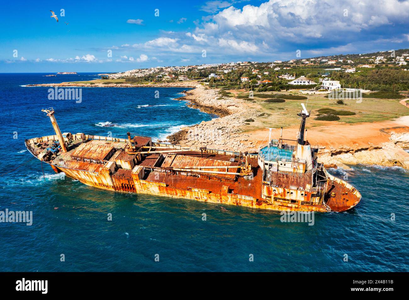 Abandoned Edro III Shipwreck at seashore of Peyia, near Paphos, Cyprus ...