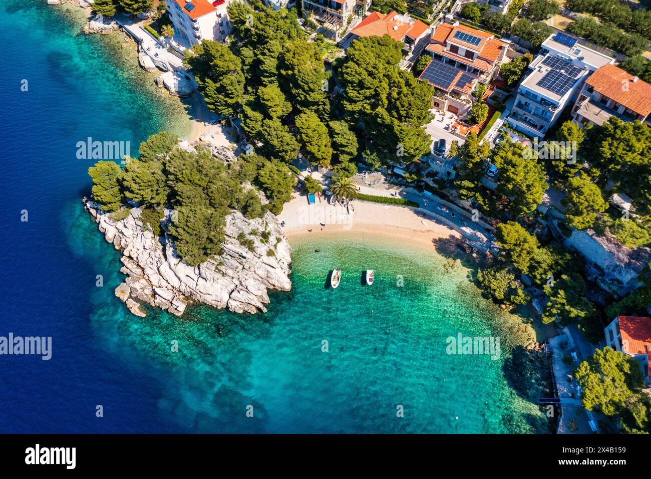 Amazing aerial view of the beautiful Podrace beach in Brela, Makarska ...