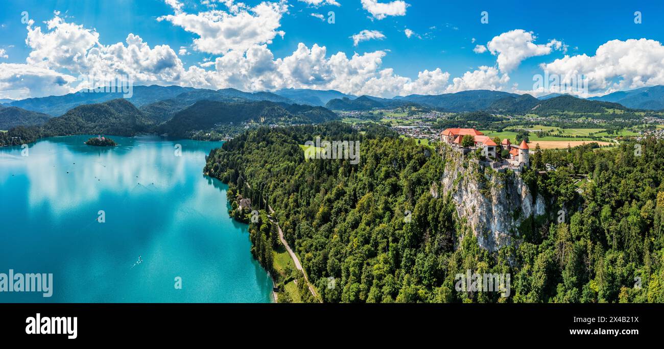 Bled, Slovenia, aerial view of beautiful Bled Castle (Blejski Grad ...