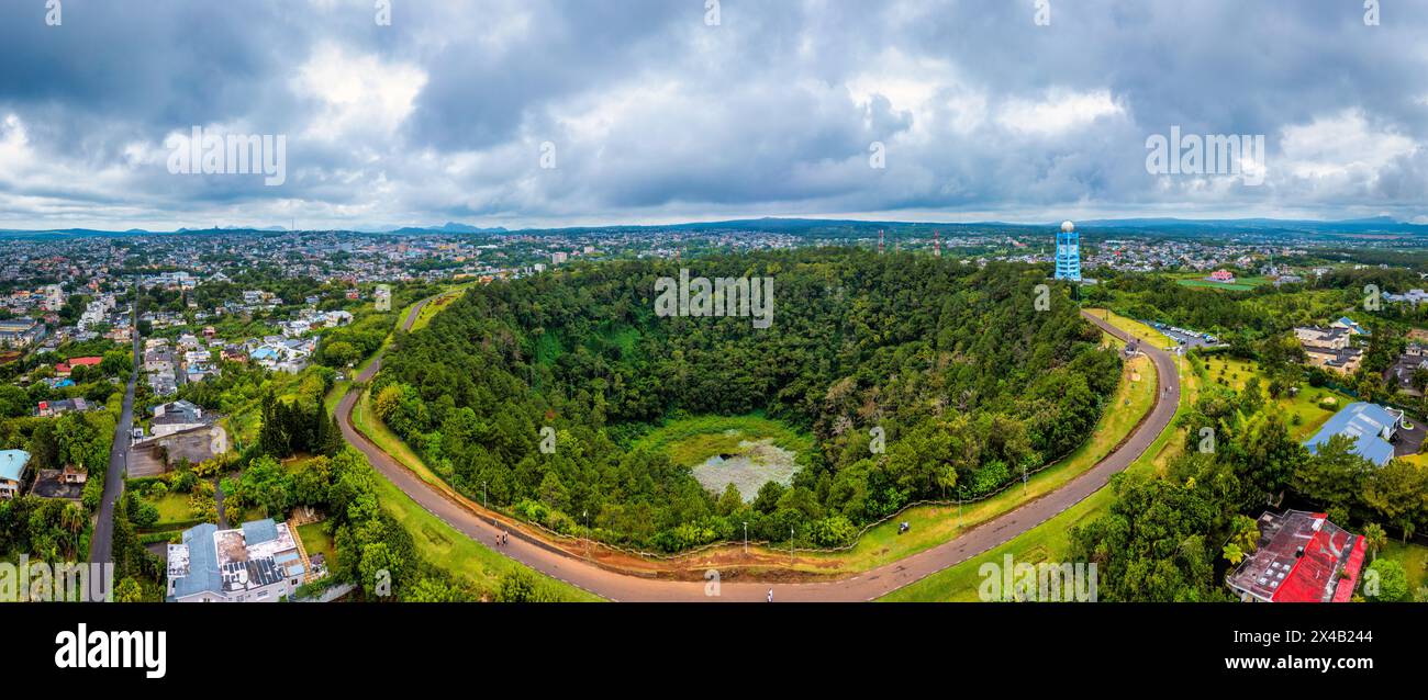 Aerial top view perspective of Trou Aux Cerf Volcano Curepipe in the ...