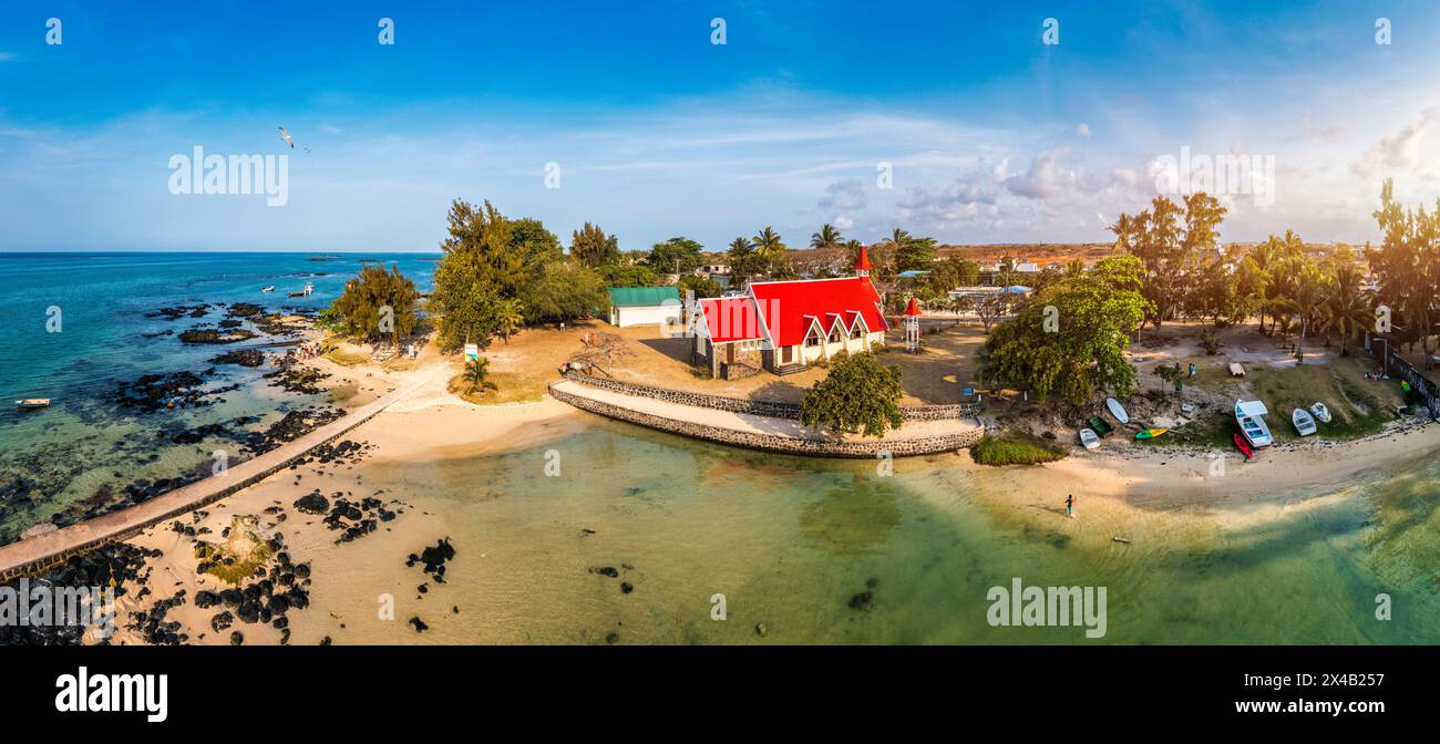 Red church at Cap Malheureux village, Mauritius Island. Notre Dame de ...