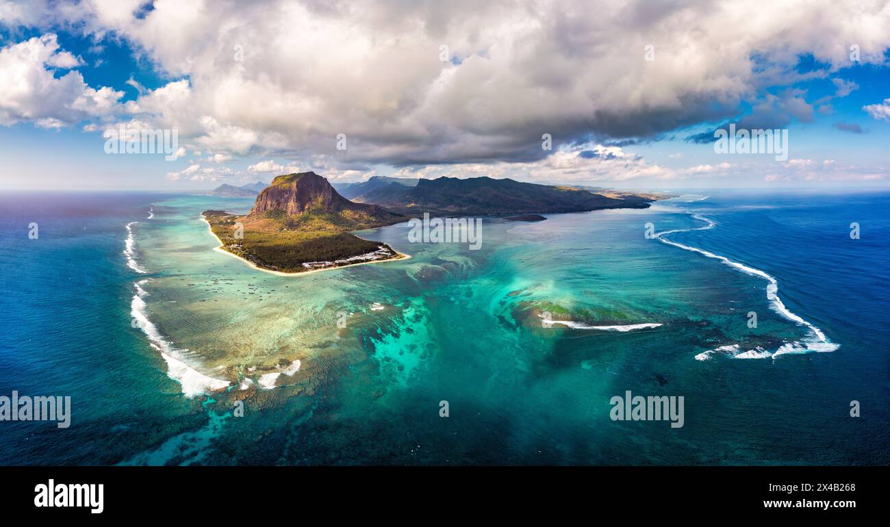 Aerial view of Mauritius island panorama and famous Le Morne Brabant ...