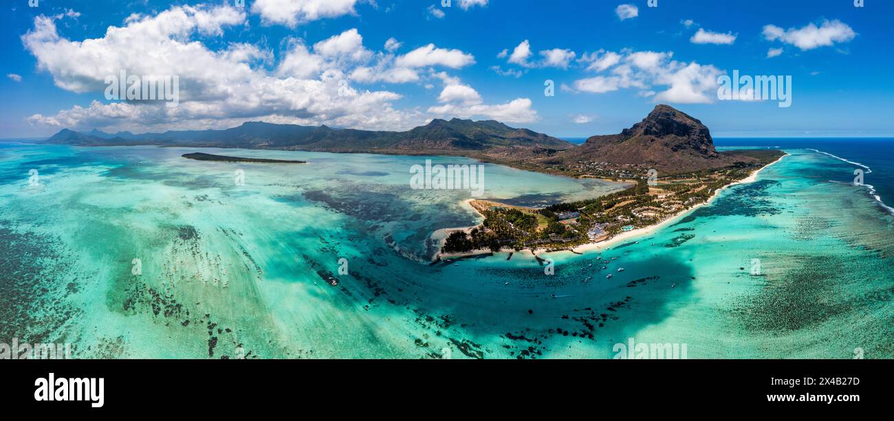 Aerial view of Le morne Brabant in Mauriutius. Tropical crystal ocean ...