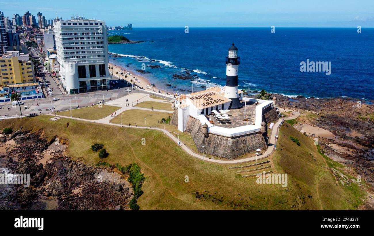 Drone view of the Barra Lighthouse, also known as the Santo Antônio ...
