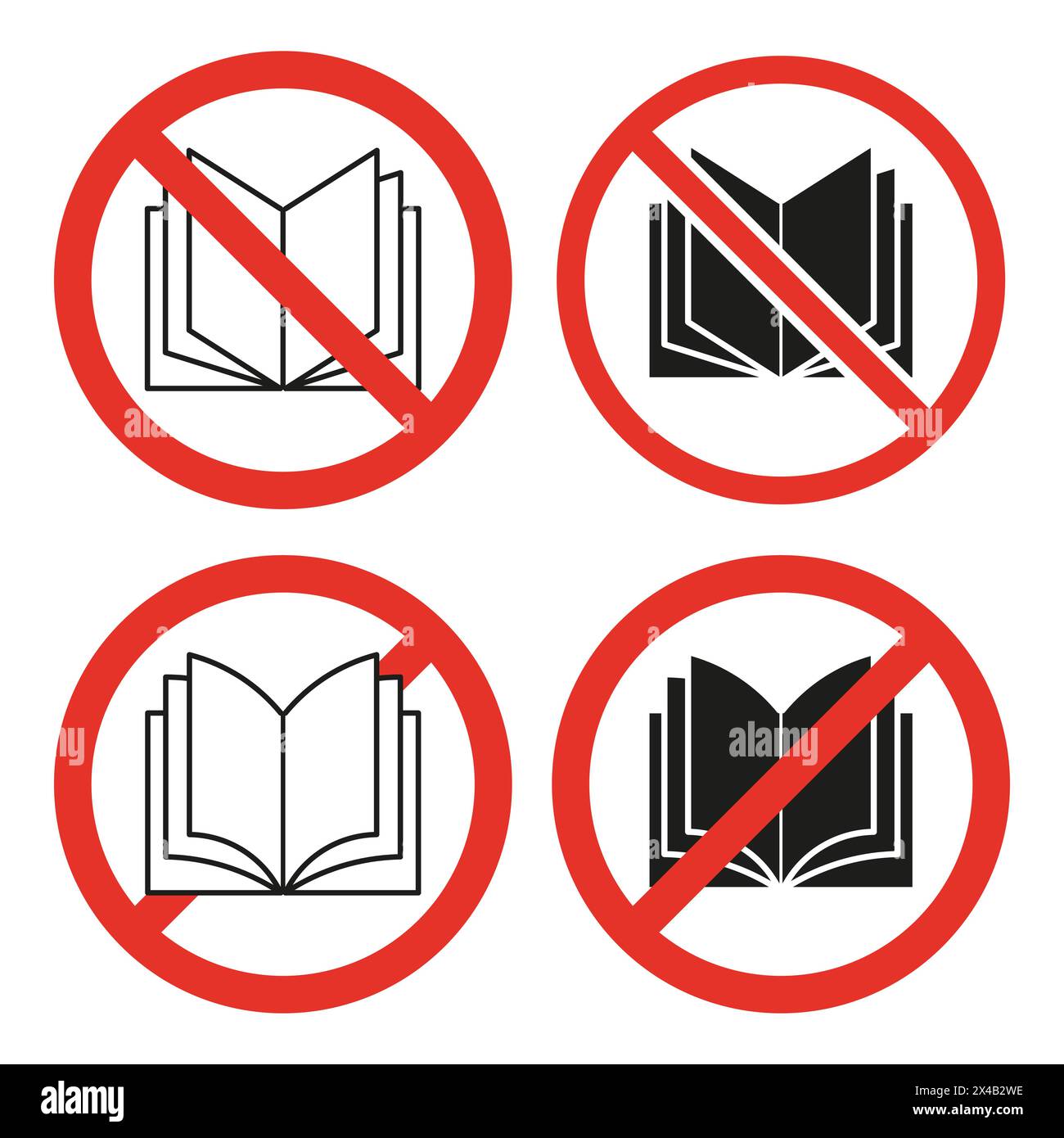 No reading allowed signs. Vector icons for library silence. Book ...