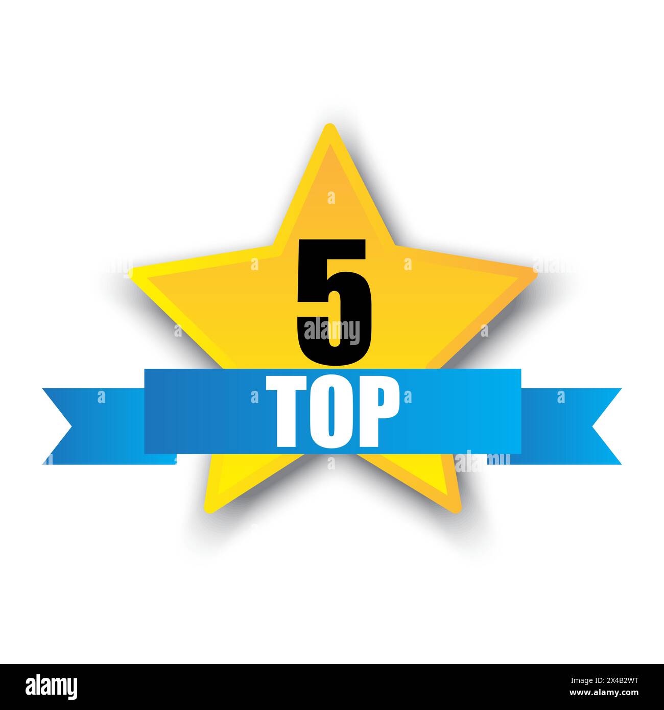 Top 5 Rating Star Vector. Fifth place award badge with ribbon. Number ...