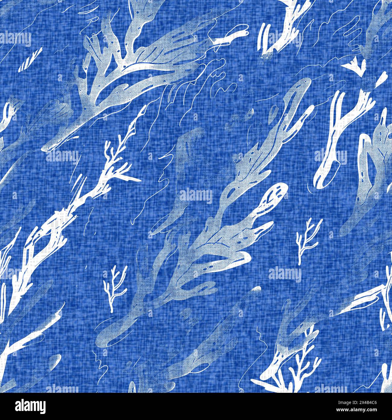 Whimsical seaweed kelp coastal electric blue beach pattern. Batik ...