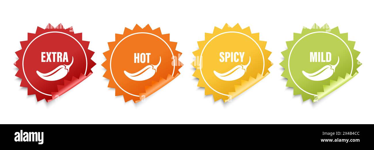 Realistic Vector Round Stickers with Spicy Chili Pepper Icon, Food ...