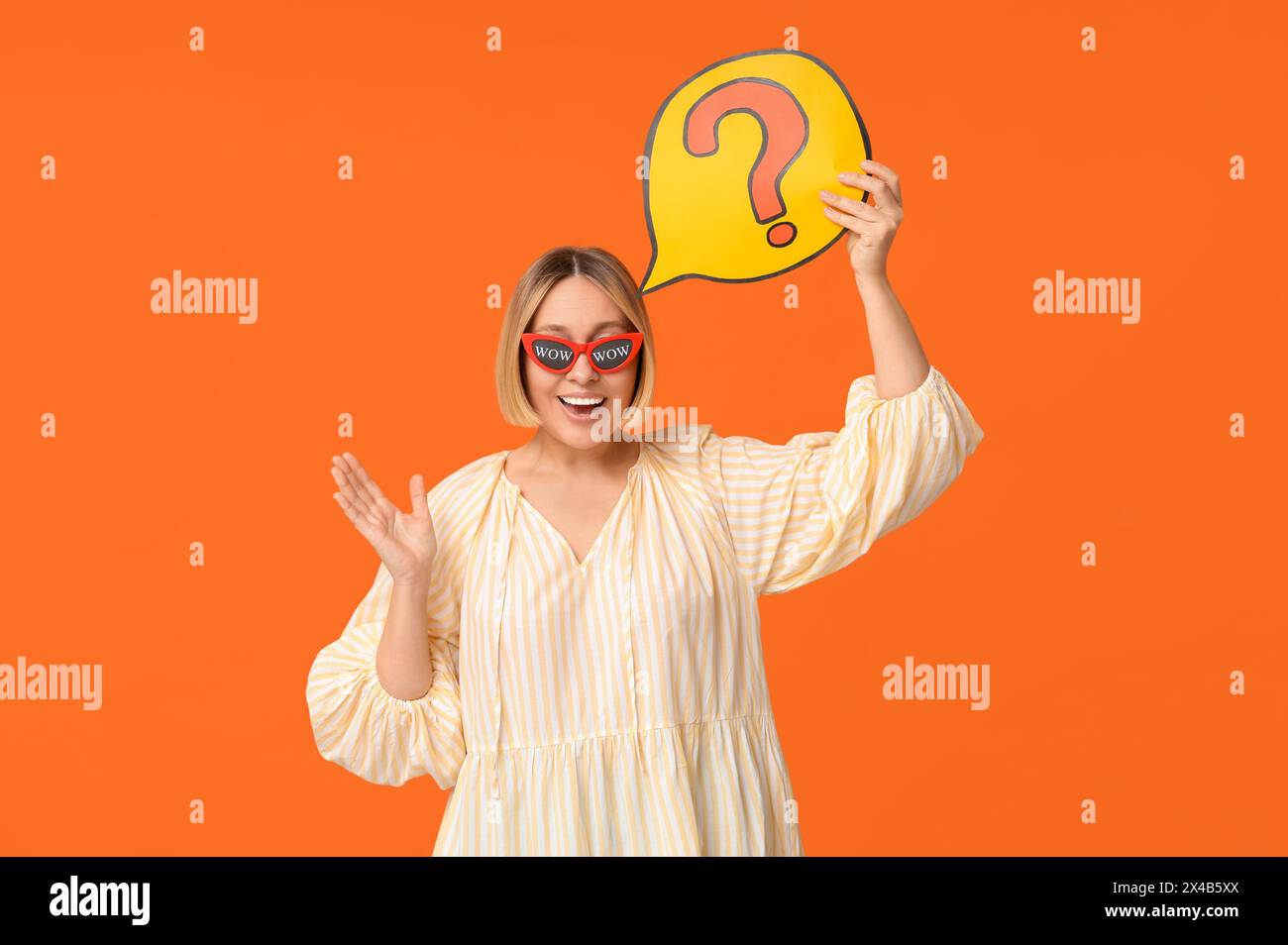 Surprised woman question mark hi-res stock photography and images - Alamy
