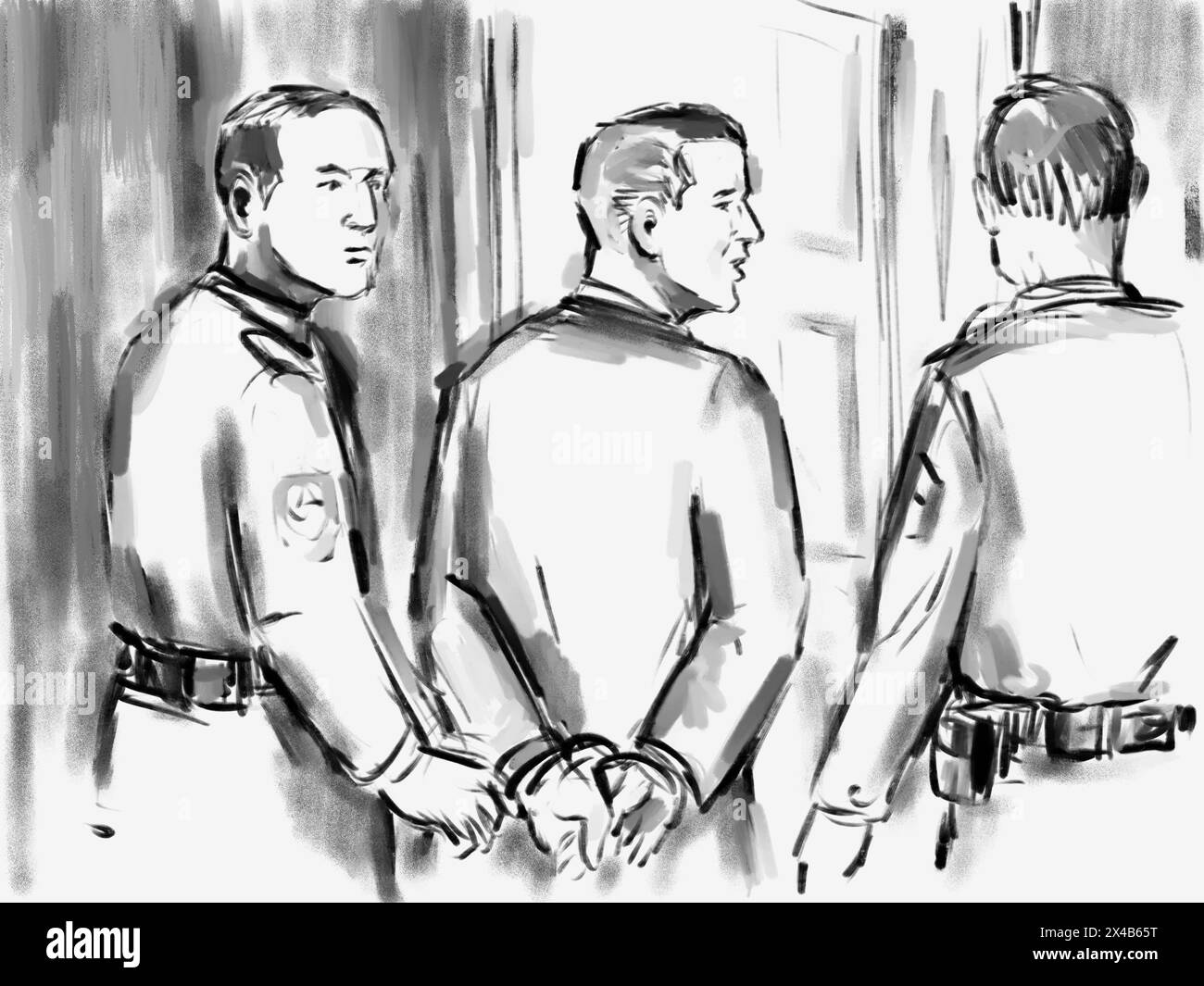 Pastel pencil pen and ink sketch illustration of an convicted defendant ...