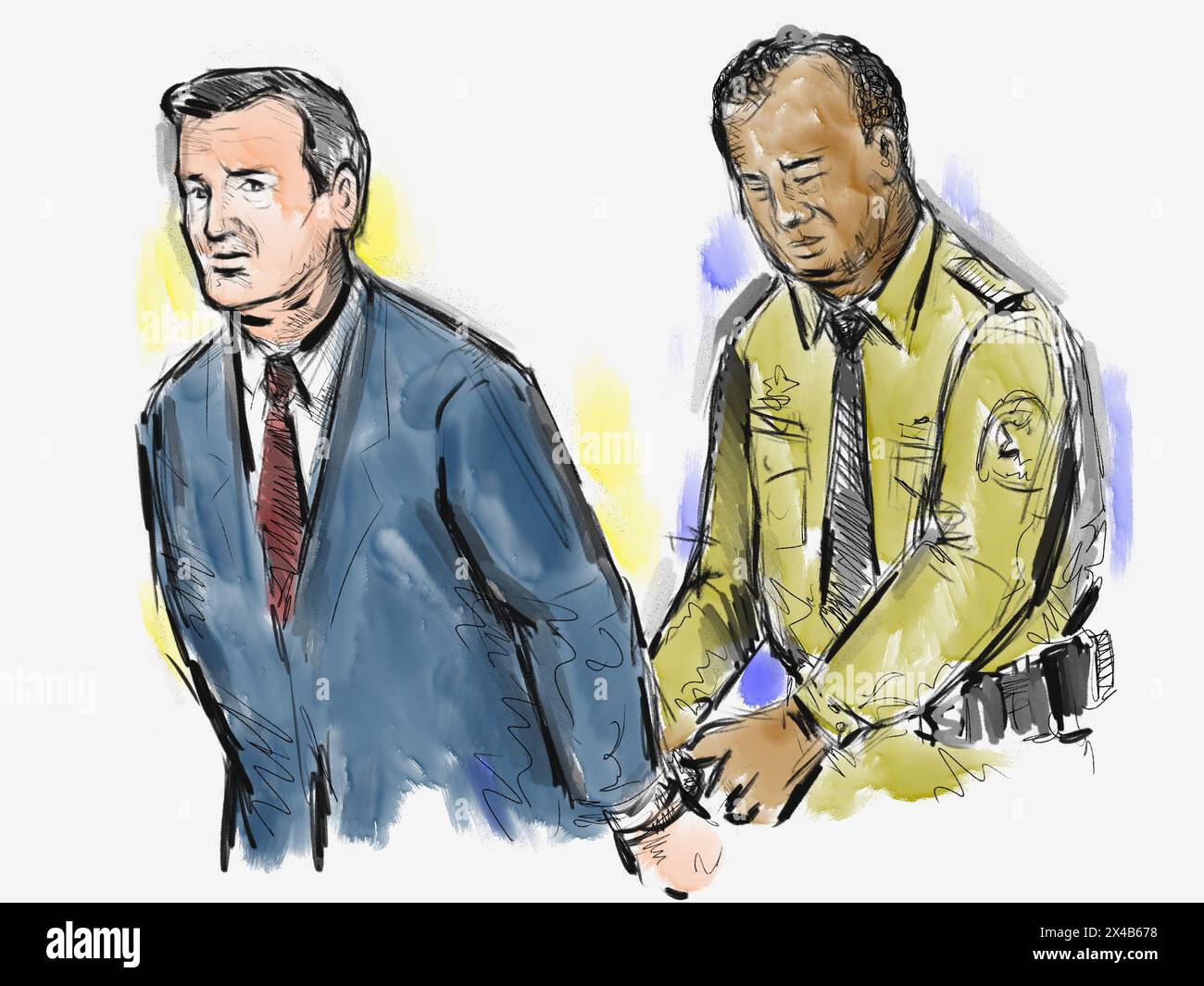 Pastel pencil pen and ink sketch illustration of an convicted defendant ...
