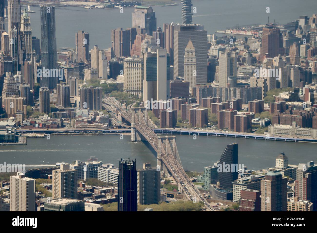 Aerial view of Brooklyn Bridge over East River from Brooklyn to ...