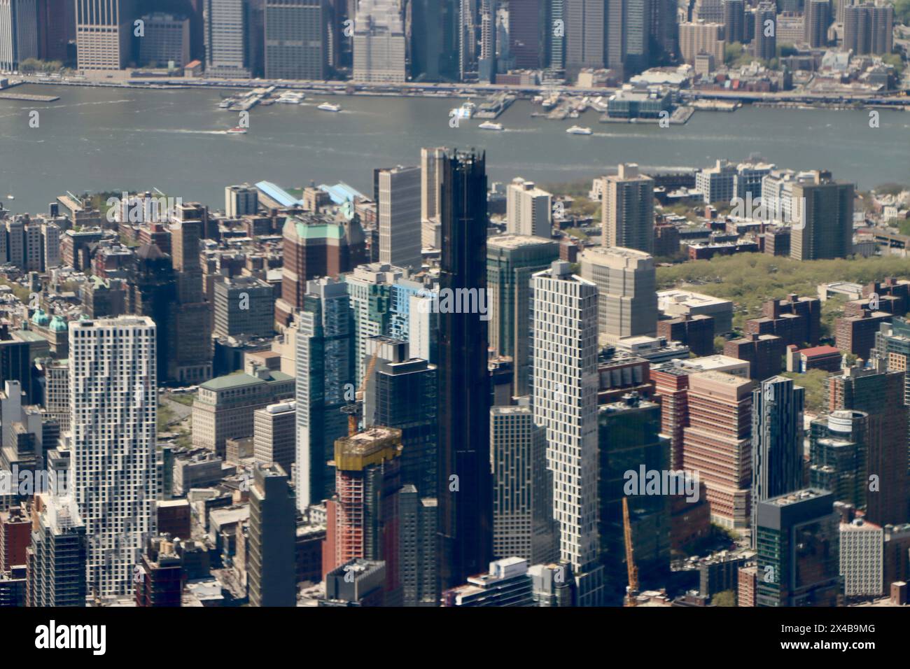Aerial view of downtown Brooklyn with East river and southern Manhattan ...