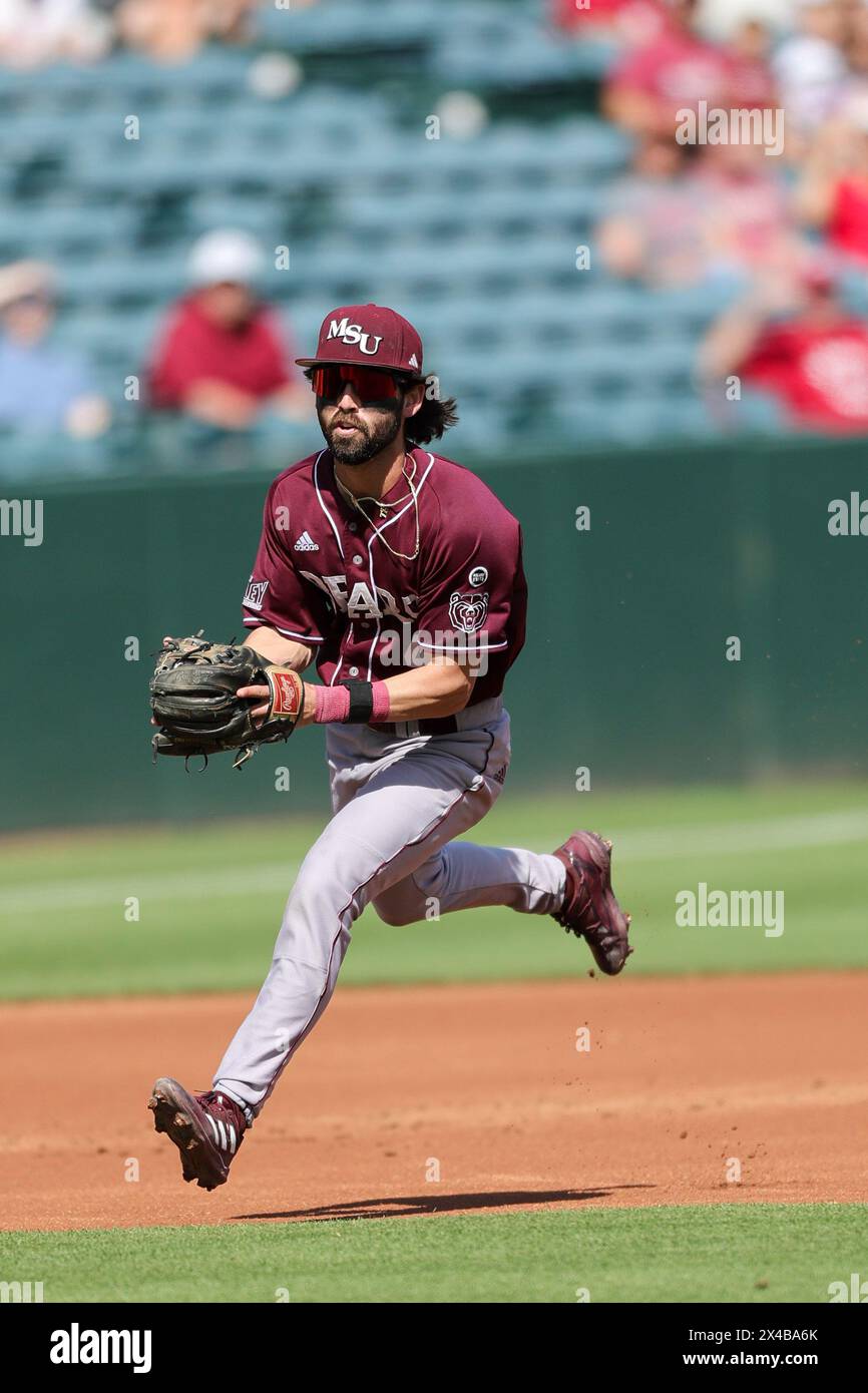 May 1, 2024: Bears infielder Tyler Epstein #4 reaches into his glove to ...