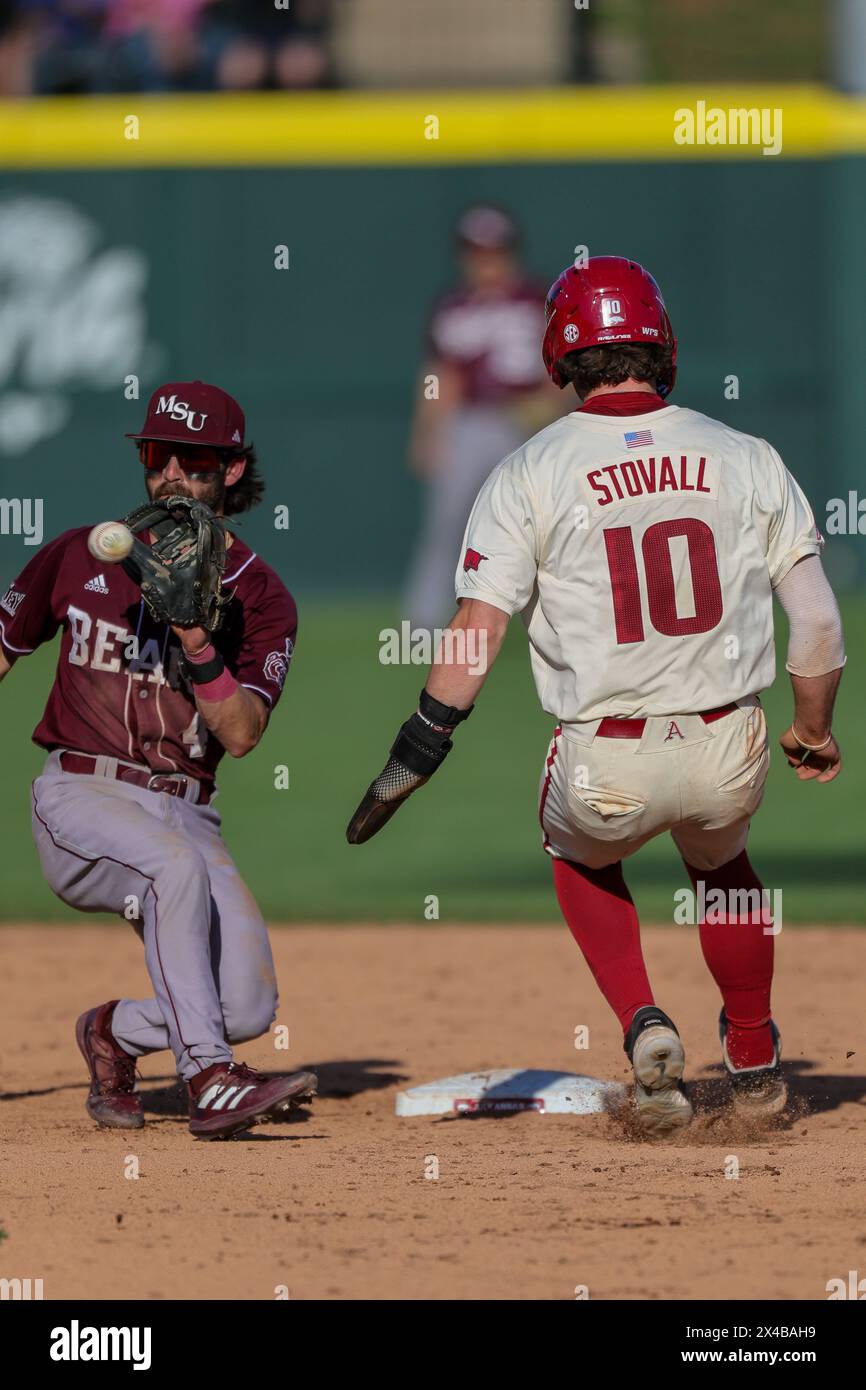 May 1, 2024: Bears infielder Tyler Epstein #4 looks in a ball thrown ...
