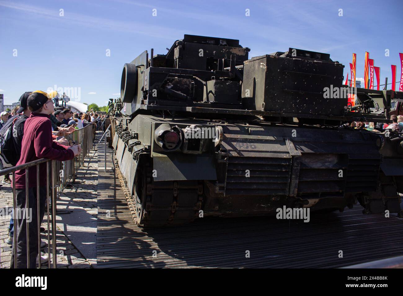 A captured US-made military vehicle displayed at the exhibition of ...