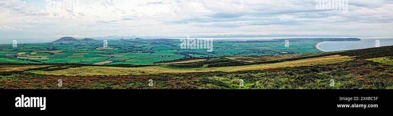 From prehistoric cairns on Mynydd Rhiw, Aberdaron, N. Wales. Panoramic ...