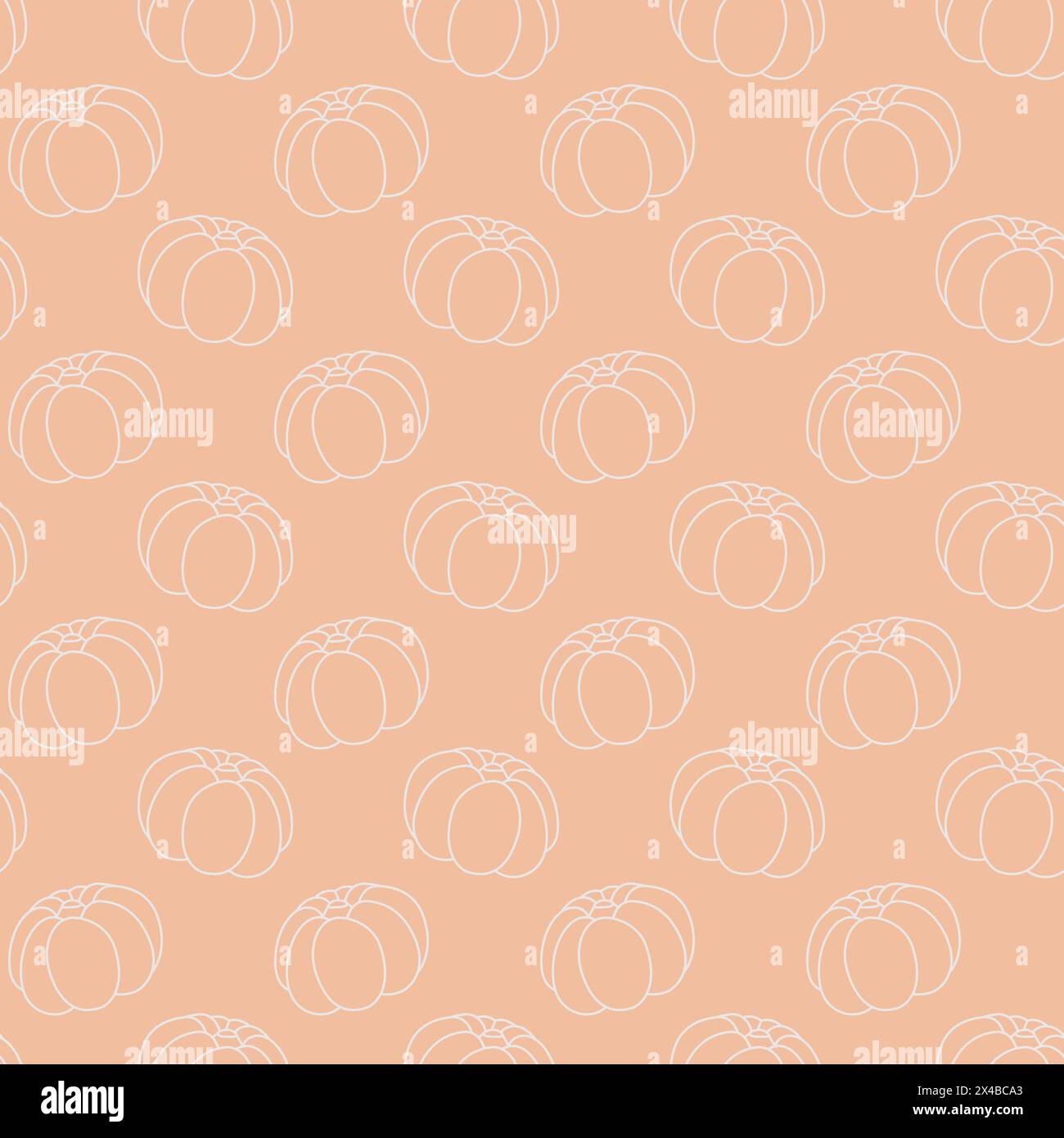 Contour drawing light pumpkins Seamless pattern on soft orange ...