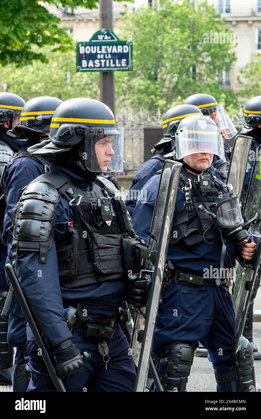 French Riot police block the Boulevard de la Bastille during the annual ...