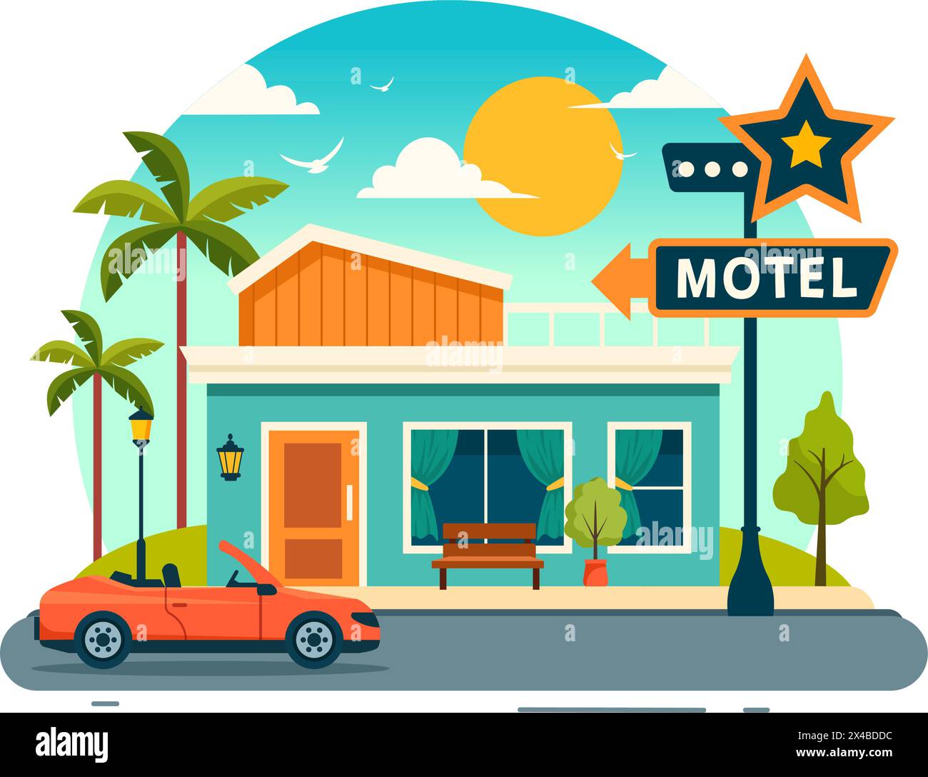 Hotel Vector Illustration of interior and exterior with building on ...