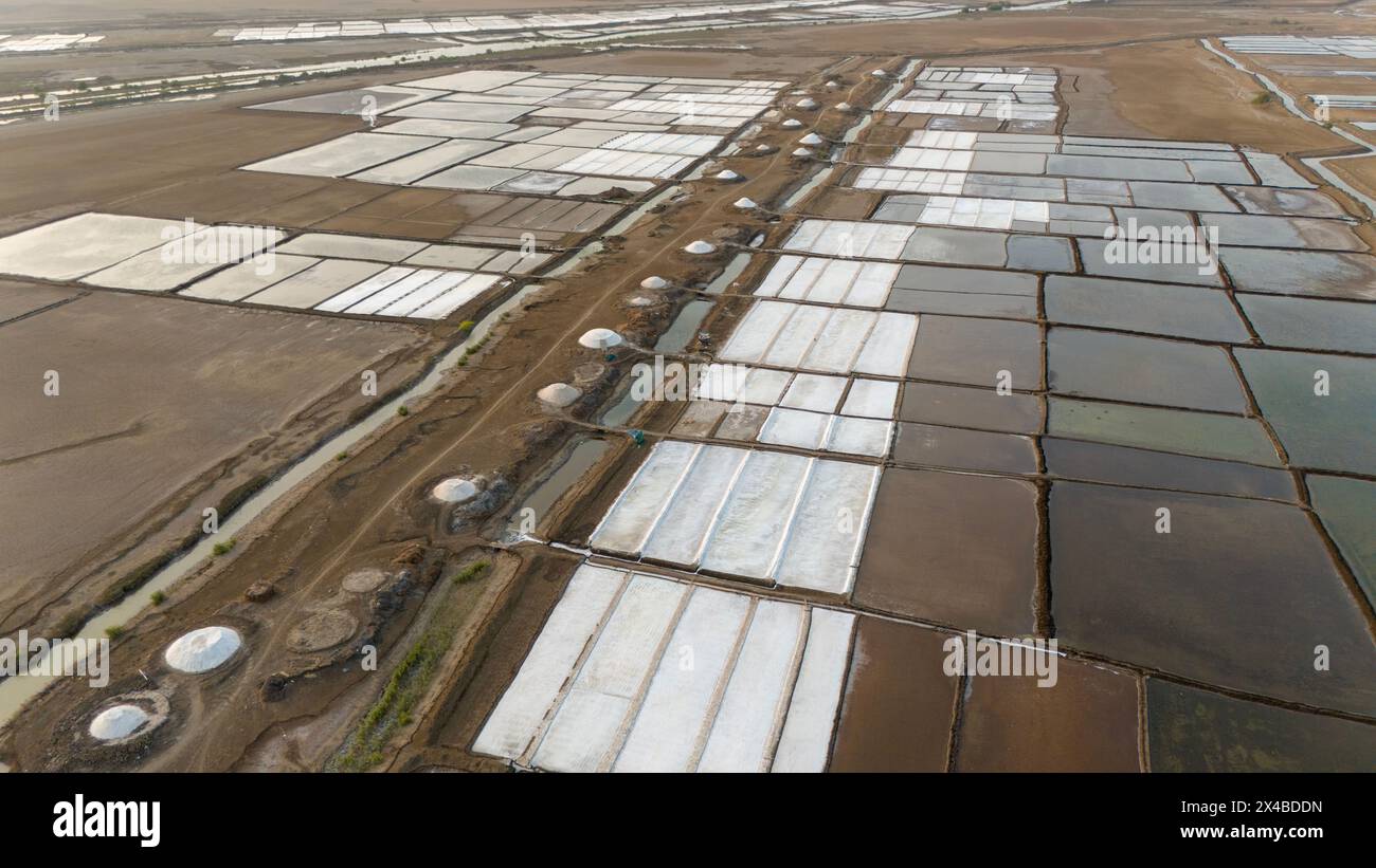 Aerial view of salt farm near sea at Valsad District,Gujarat India ...